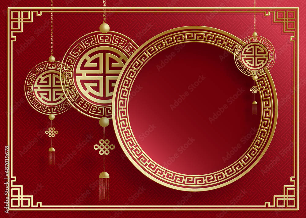 Chinese oriental wedding invitation card template with oriental Stock ...