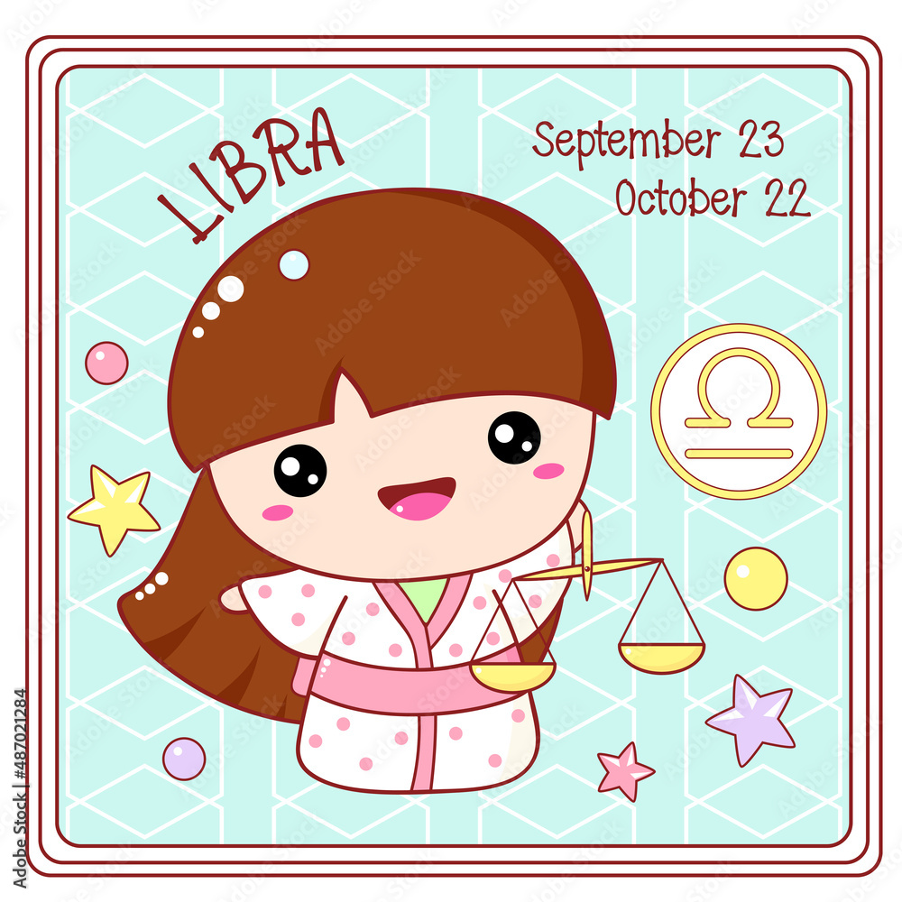 Zodiac Libra sign character in kawaii style. Cute chibi little girl in ...