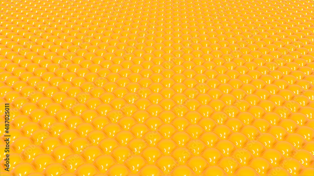 Yellow background of hexagonal honeycomb side view. 3d illustration ...