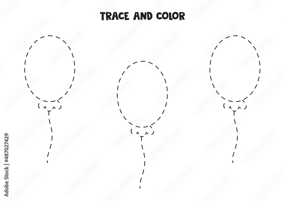 Trace and color balloons. Worksheet for children. Stock Vector | Adobe ...