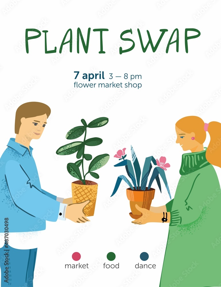 Green plant swap party poster template. Eco friendly lifestyle potted ...