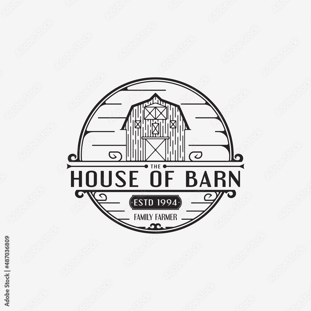 Vintage Retro Barn logo design - Vintage Line Art Barn - Symbol Farm Logo Vintage Circle Vector ...