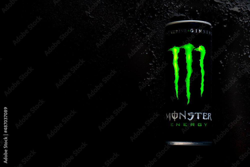 Kuala Lumpur, Malaysia : January 2021 - Monster energy drink on black ...