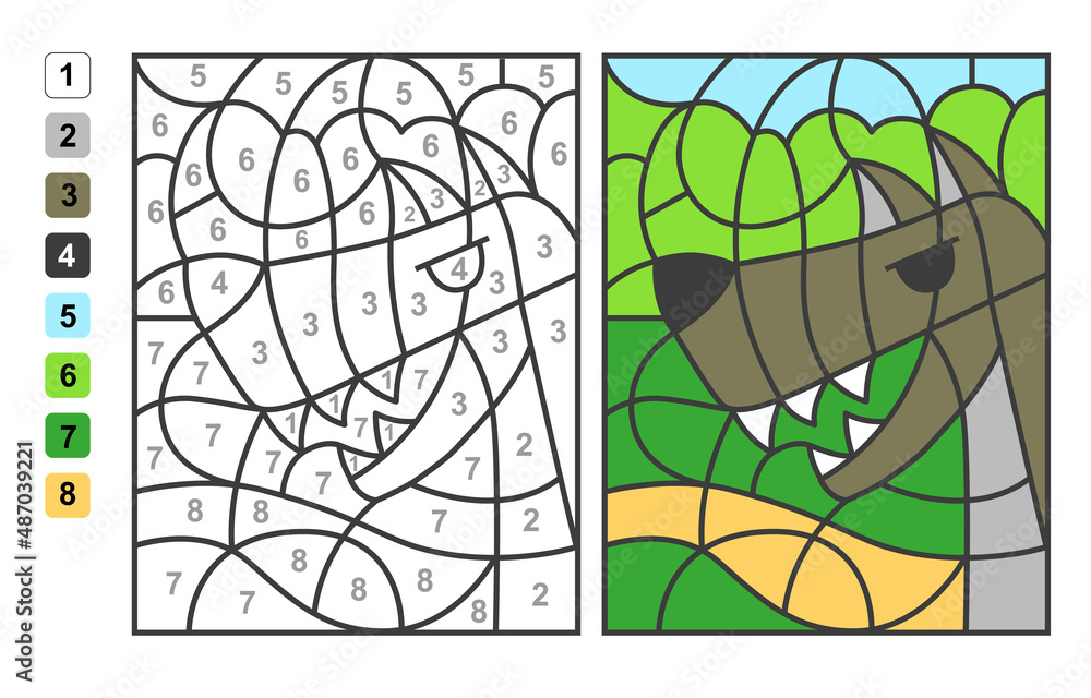 Vetor de Color by numbers toothy wolf. Puzzle game for children ...