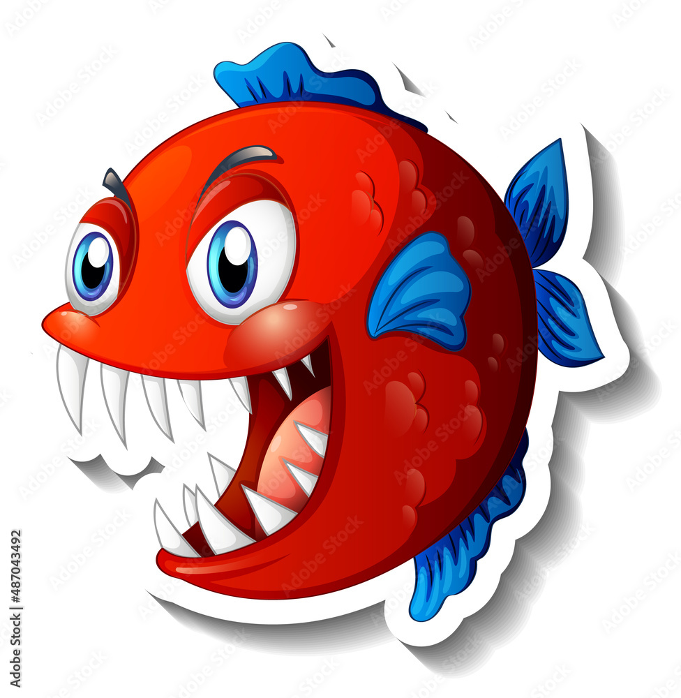 Angry piranha fish cartoon sticker Stock Vector | Adobe Stock