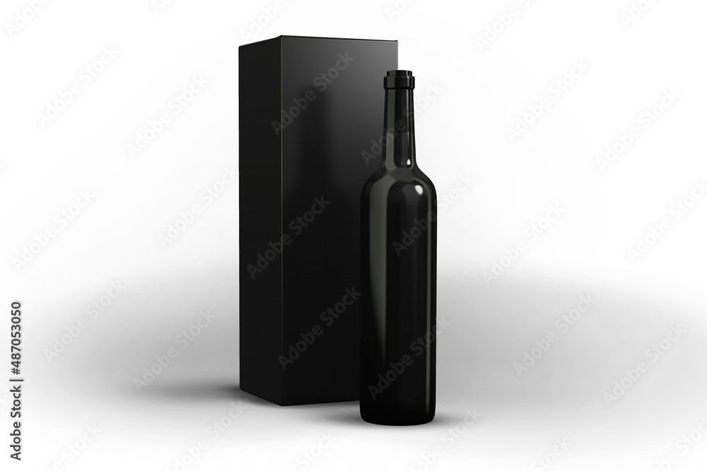 Black Wine bottle with label and close black box packaging mockup ...