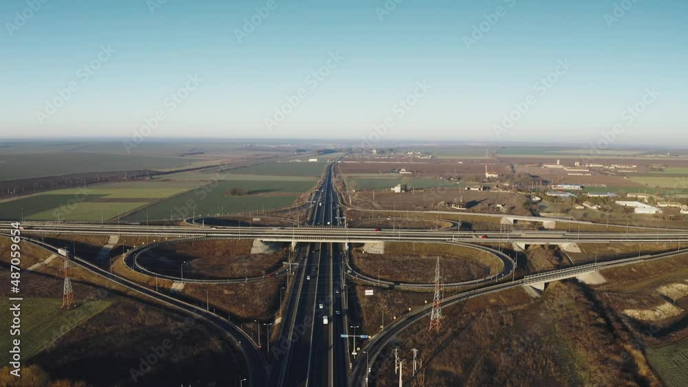Highway roads infrastructure in Romania. 4k Aerial view video of a big ...