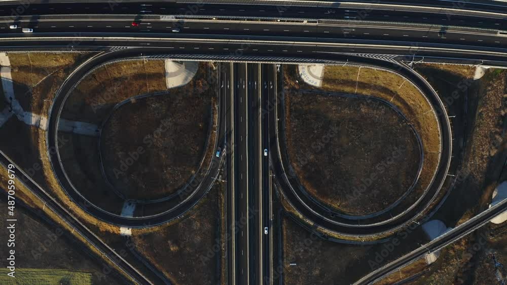 Highway roads infrastructure in Romania. 4k Aerial view video of a big ...