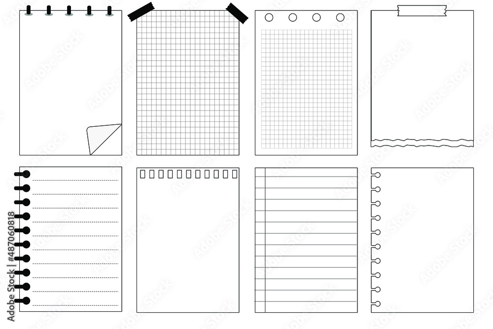 set of blank white paper templates printable striped note, planner ...