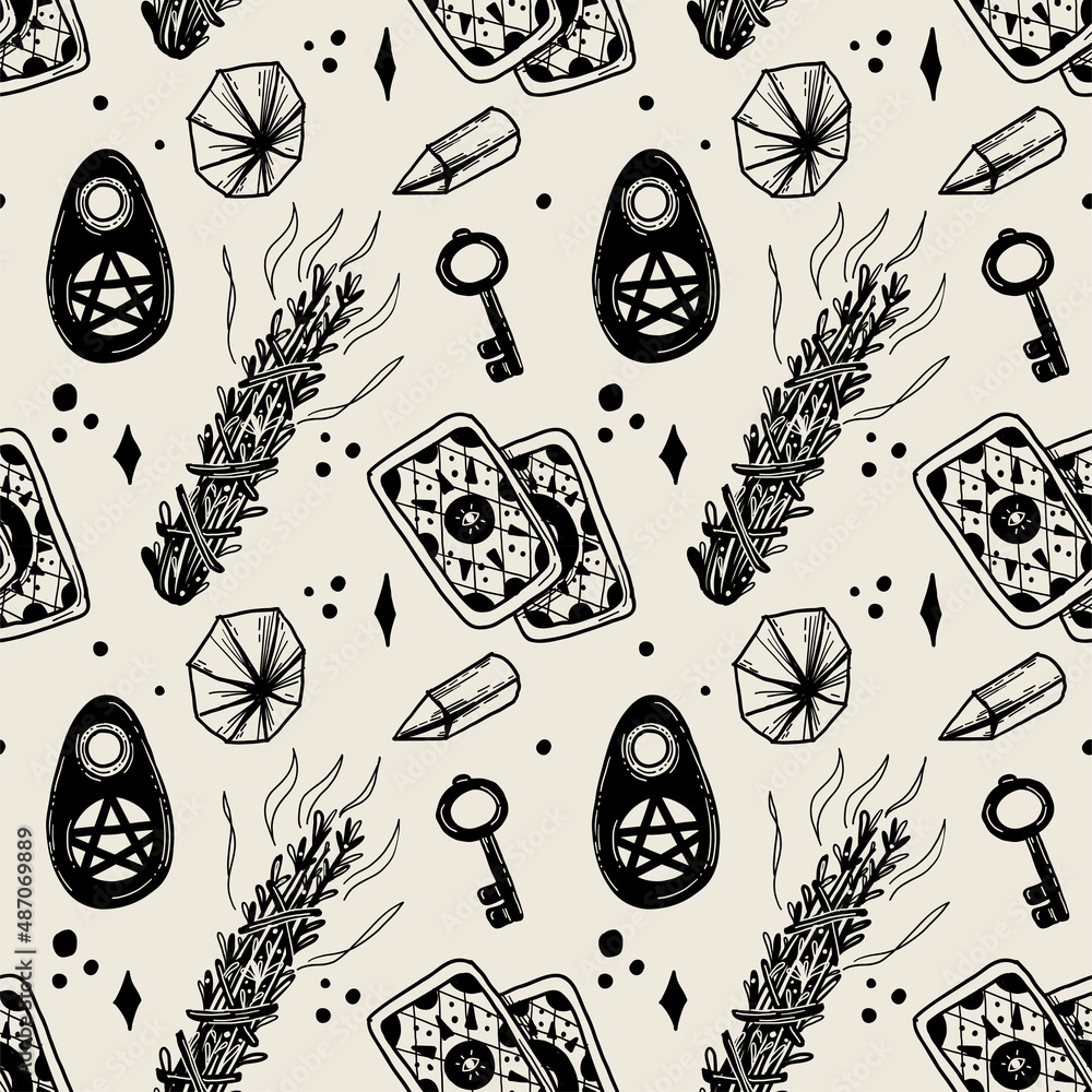 Vector magic seamless pattern. Hand drawn occult symbols. The pattern ...