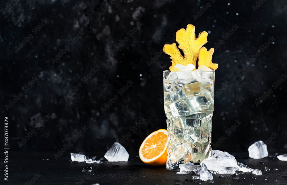 Gin mule alcoholic cocktail with dry gin, syrup, lemon juice, soda ...