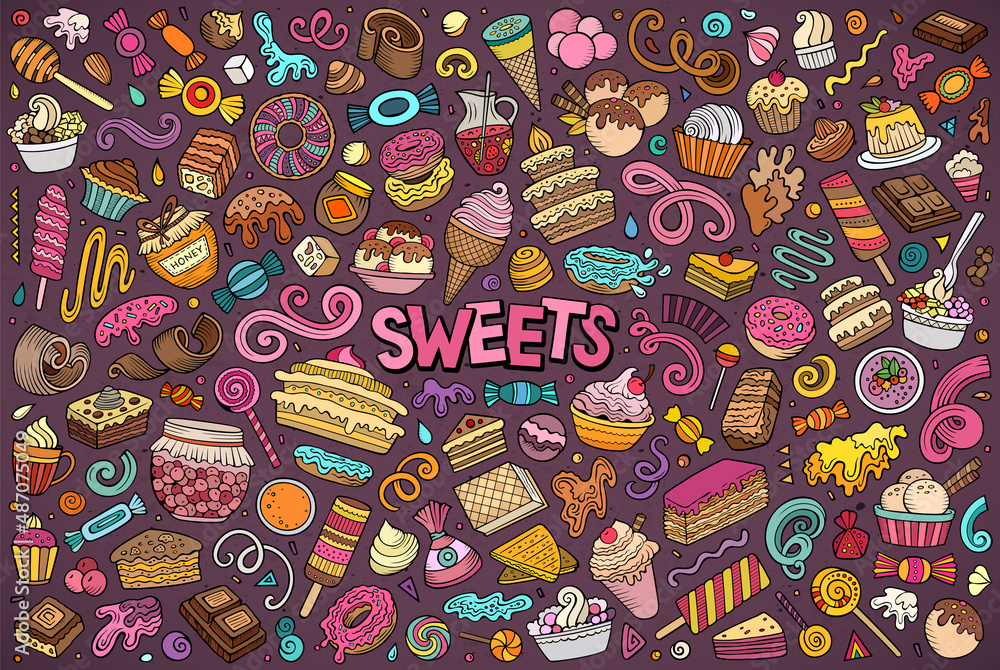 Cartoon set of Sweets theme items, objects and symbols Stock Vector ...