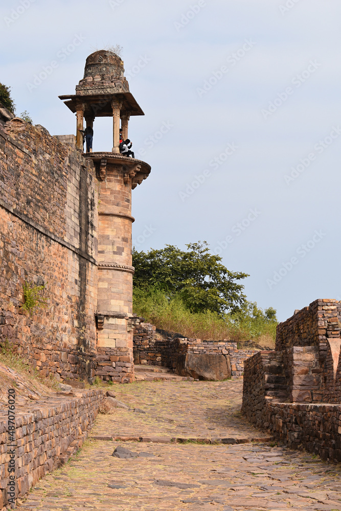 Side view of Delhi Gate of Raisen Fort, Fortification wall, Fort was ...