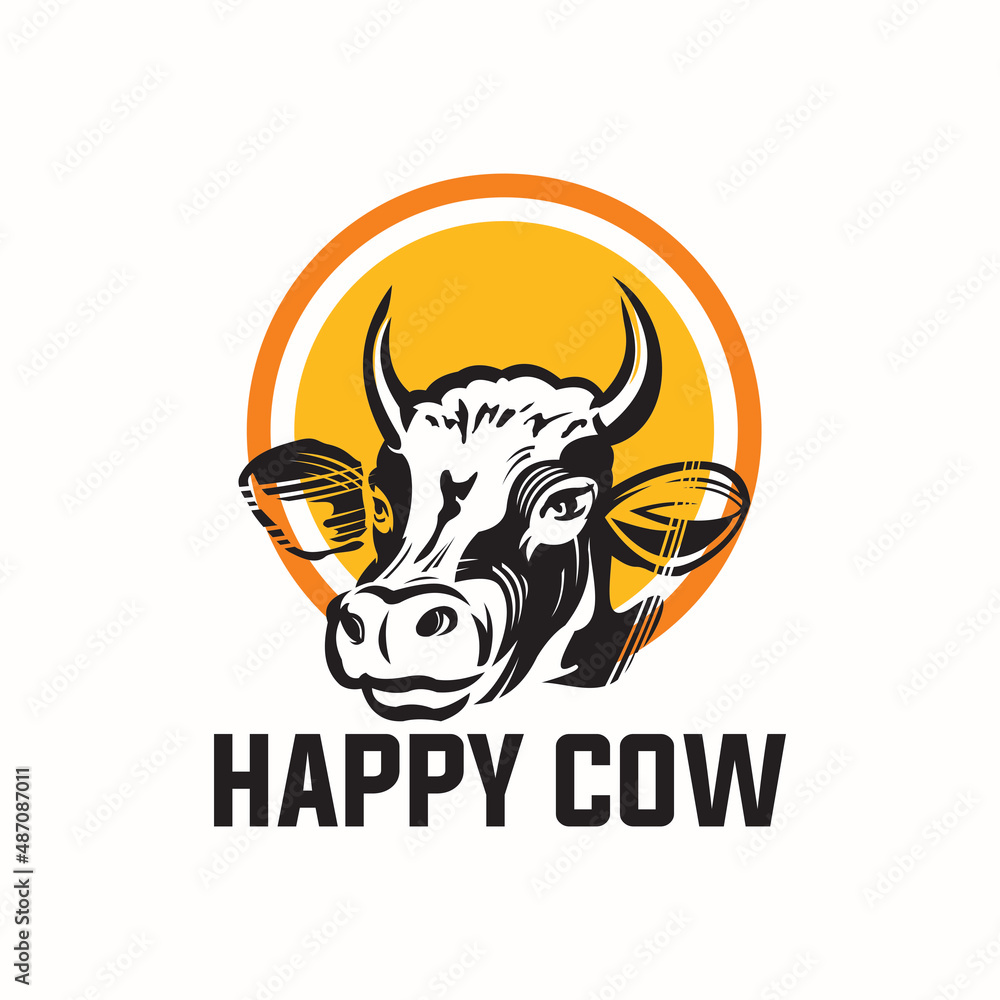 happy cow milk logo, silhouette of great cattle head vector ...