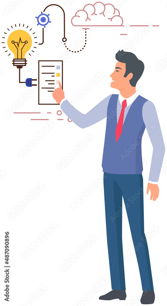 Man with logical, analytical, strategic, structural thinking mental mindset type. Mind behavior ...