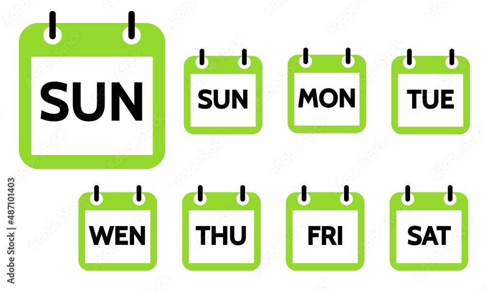 Calendar days, week icon. every day sign. flat style. buttons. Vector ...