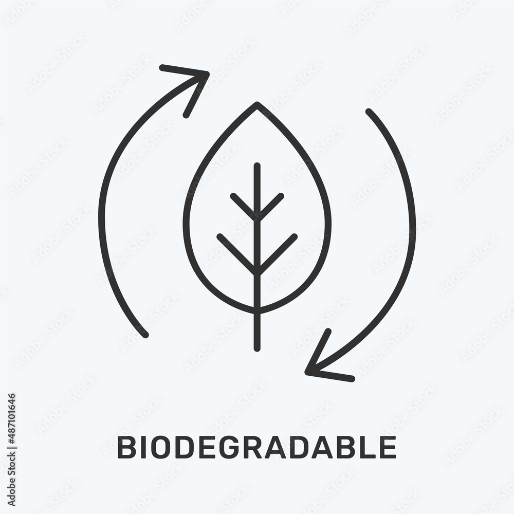 Biodegradable line icon. Vector illustration of leaf and arrows. Black ...