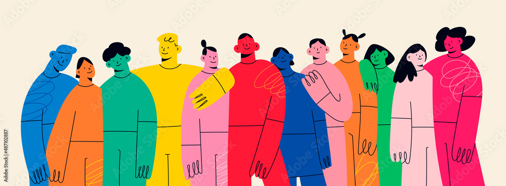 Group of abstract diverse people. Friends or coworkers are standing ...