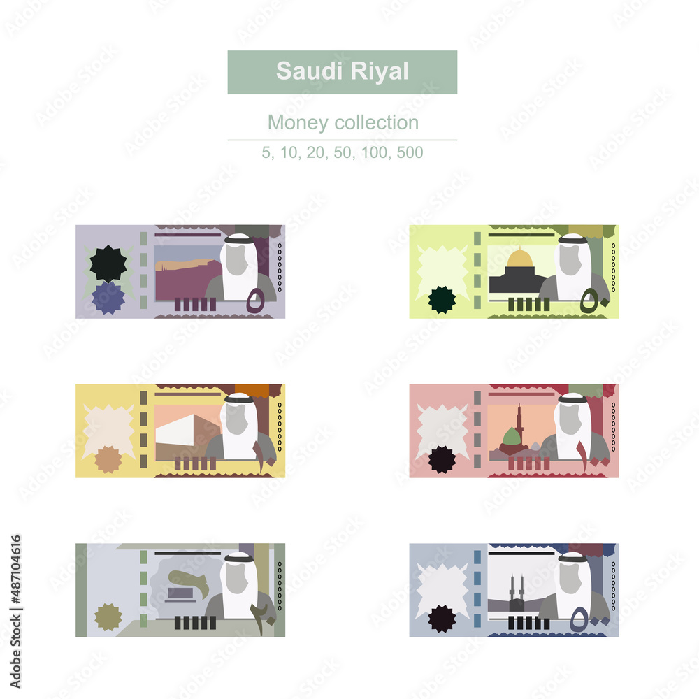 Saudi Riyal Vector Illustration. Saudi Arabia money set bundle ...