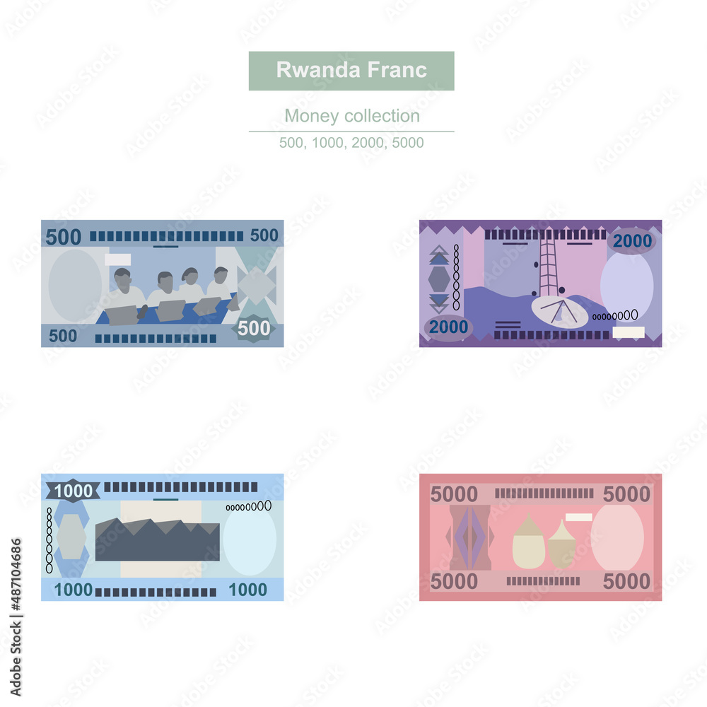 Rwanda Franc Vector Illustration. Rwandan money set bundle banknotes ...