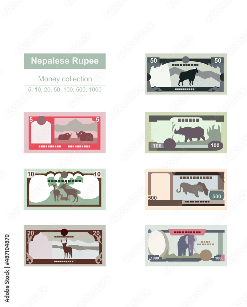 Nepalese Rupee Vector Illustration. Nepal money set bundle banknotes ...