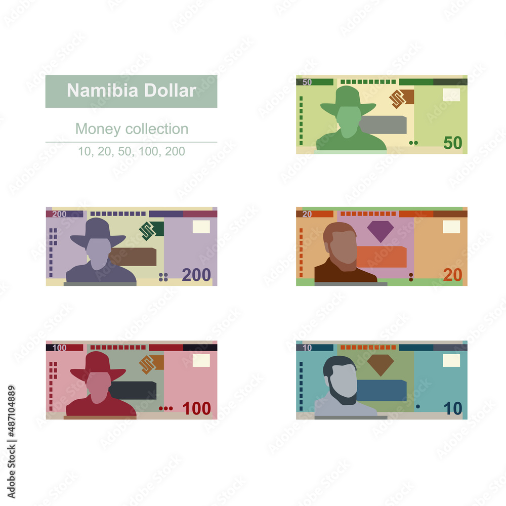 Namibian Dollar Vector Illustration. Namibia money set bundle banknotes ...