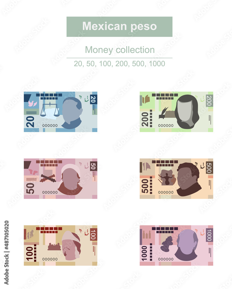Mexican peso Vector Illustration. Mexico money set bundle banknotes ...