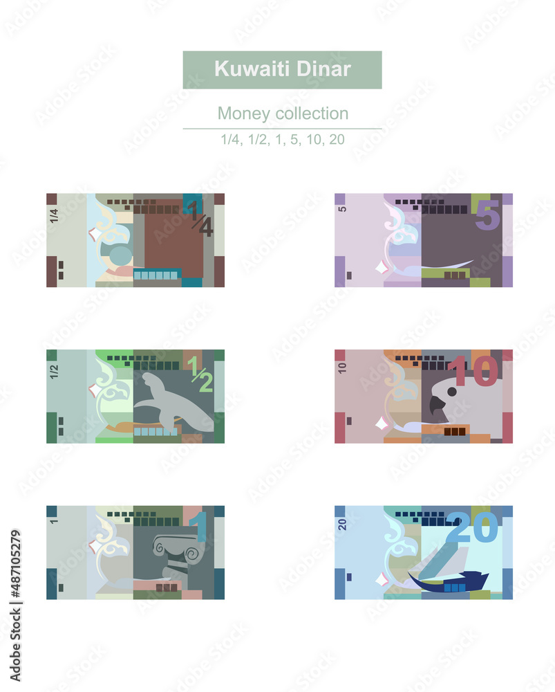Kuwaiti Dinar Vector Illustration. Kuwait money set bundle banknotes ...