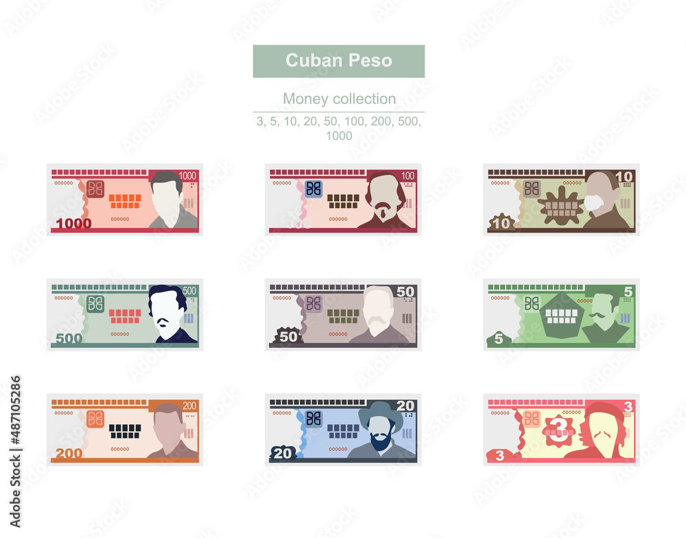 Cuban Peso Vector Illustration. Cuba money set bundle banknotes. Paper ...