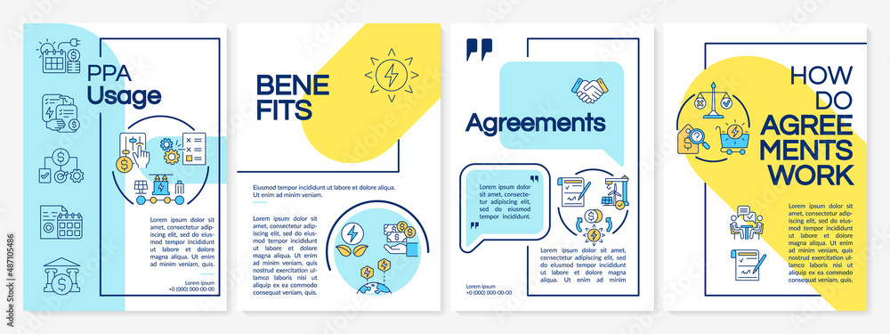 PPA usage blue and yellow brochure template. Agreement profits and work ...