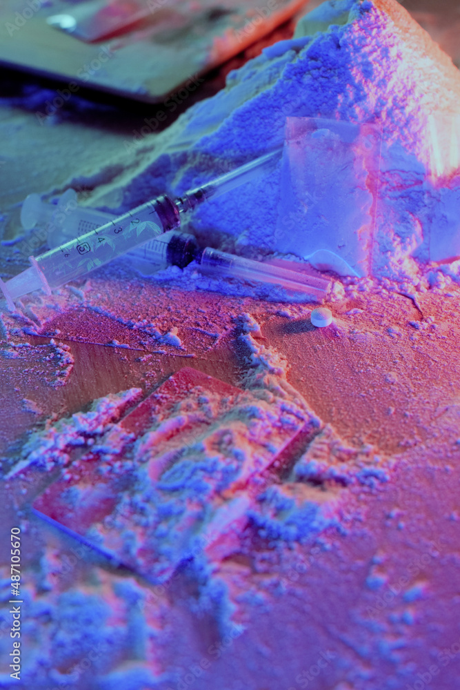 Drugs, drug dealer's house. Cocaine packaged in sachets, scales ...