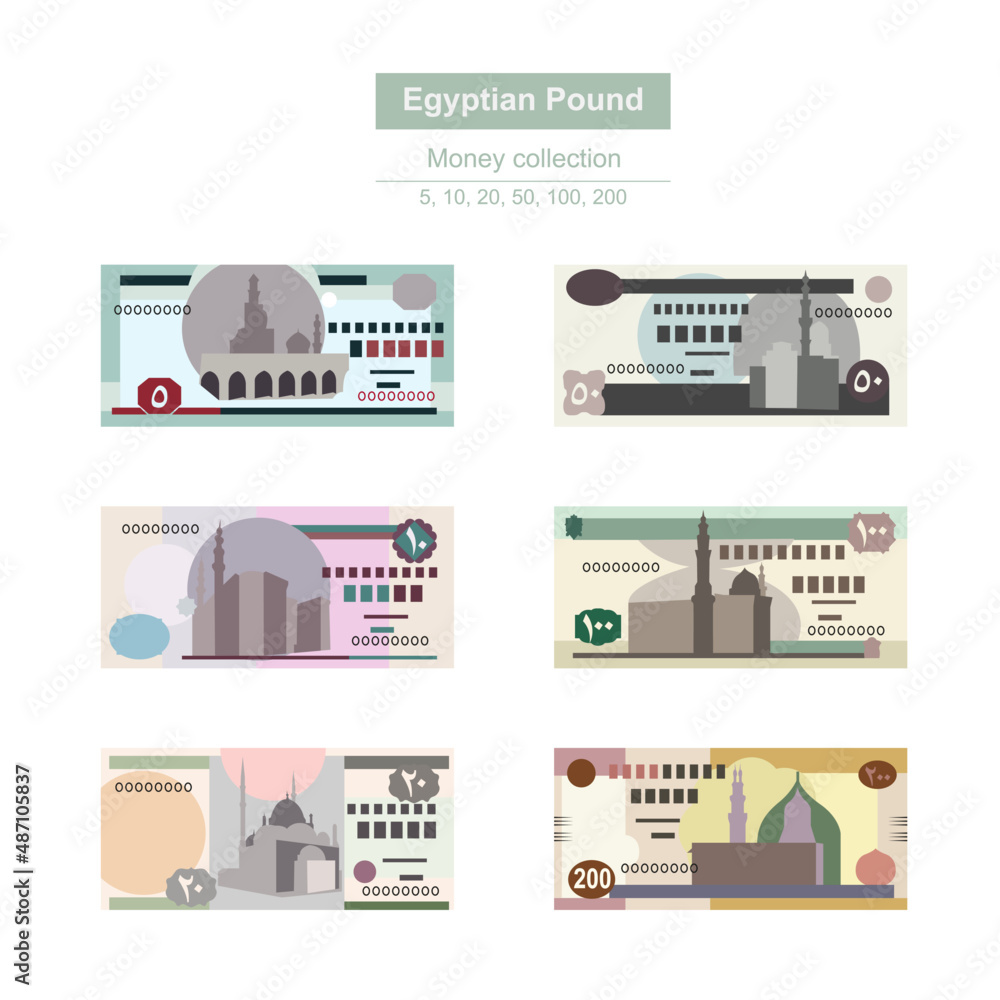 Egyptian Pound Vector Illustration. Egypt, Gaza Strip money set bundle ...