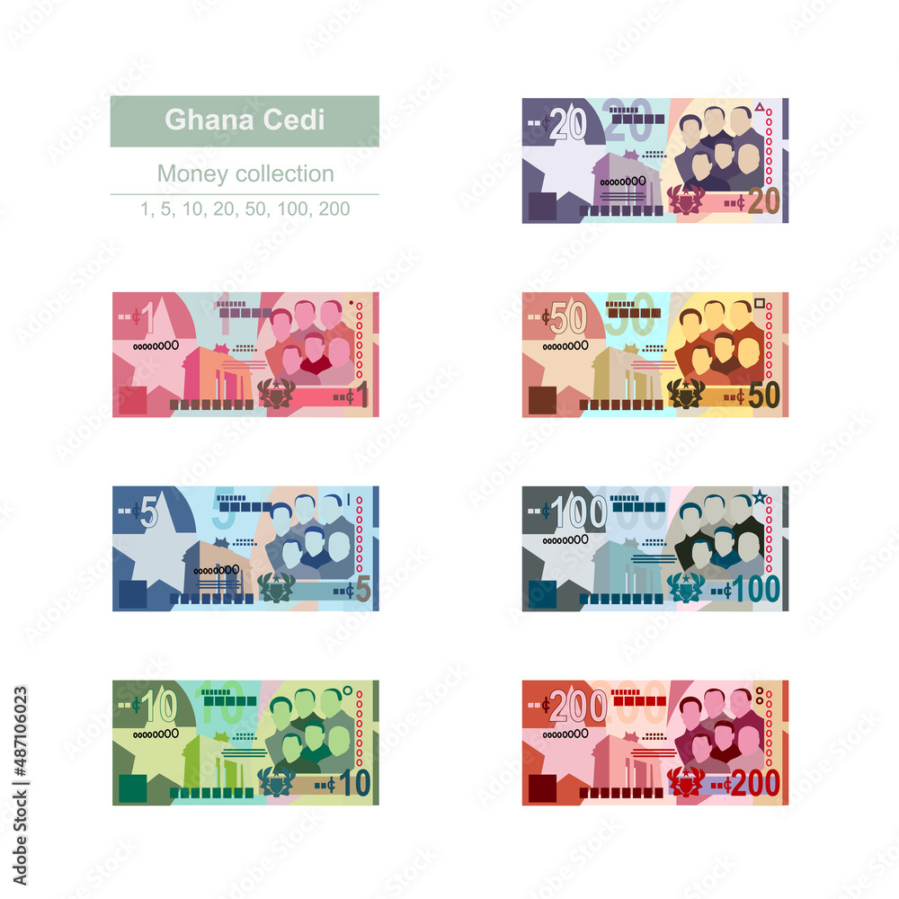 Ghana Cedi Vector Illustration. Ghanaian money set bundle banknotes ...
