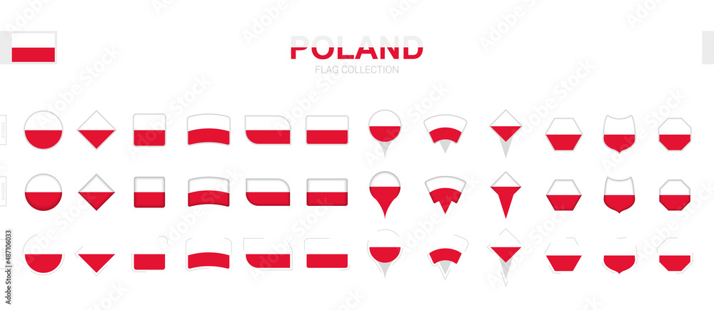 Large collection of Poland flags of various shapes and effects. Stock ...