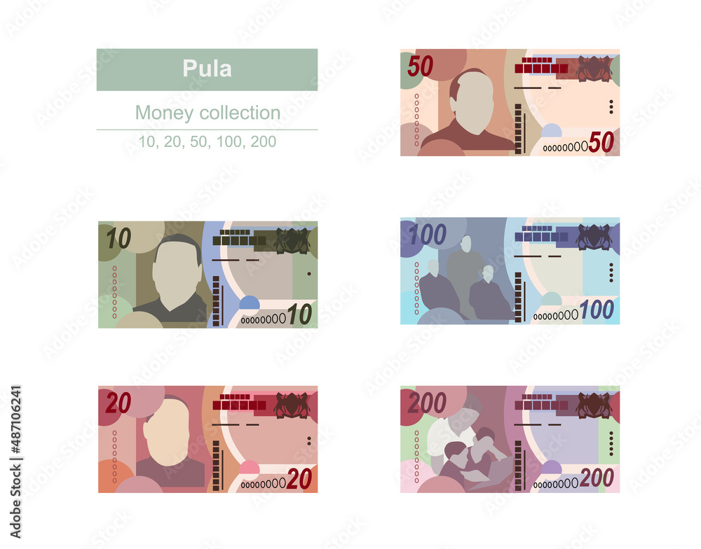 Pula Vector Illustration. Botswana money set bundle banknotes. Paper ...