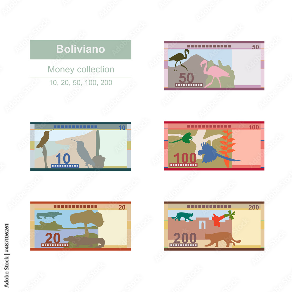 Bolivian Boliviano Vector Illustration. Bolivia money set bundle ...