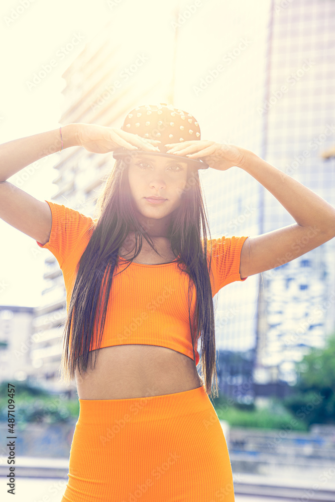 Photo shoot of stylish caucasian hip hop dancer posing standing up in ...