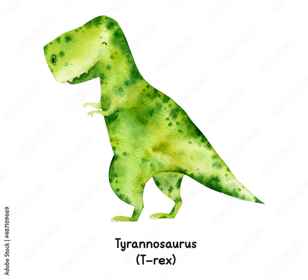 Watercolor cute baby dinosaurs illustration. T-rex, tyrannosaurus, baby ...