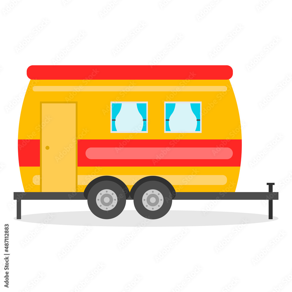 Car trailer, car van, motor home. Vector, cartoon illustration. Vector ...