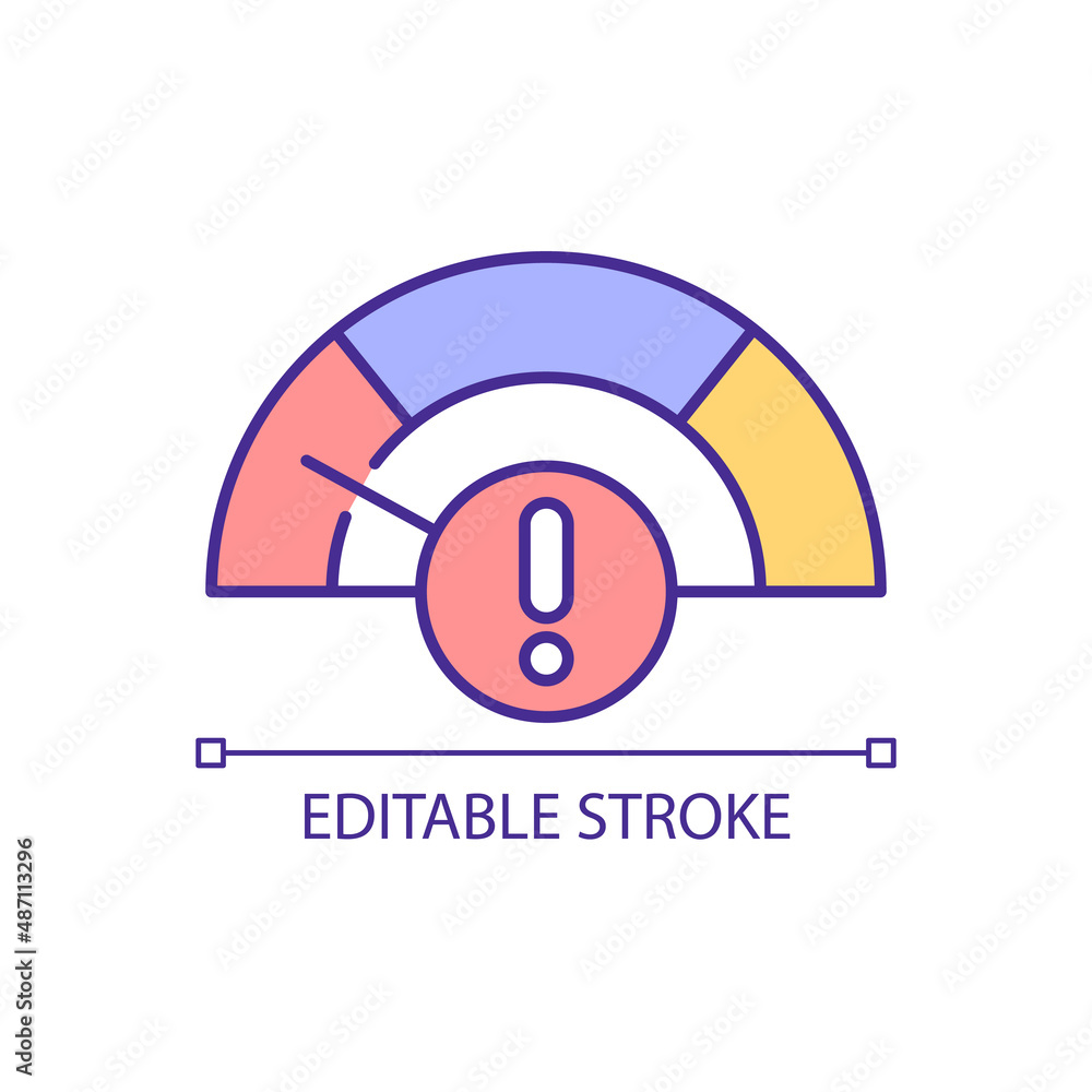 Low level warning RGB color icon. Scale with colored sector and ...
