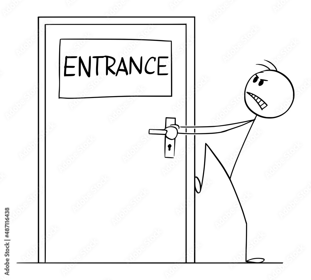Person Trying to Open Locked or Blocked Entrance Door , Vector Cartoon ...