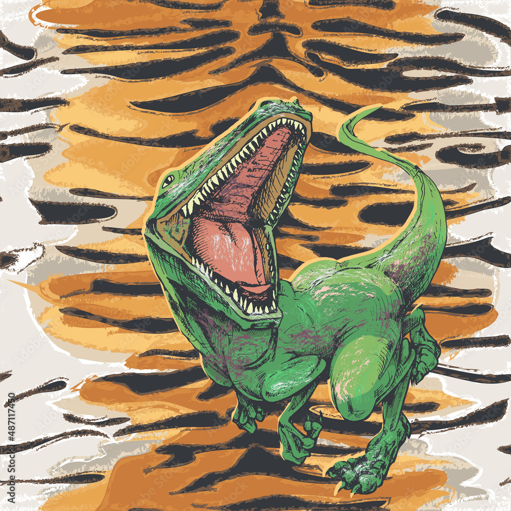 468_tyrannosaurus rex_tiger skin_tyrannosaurus rex with open mouth ...