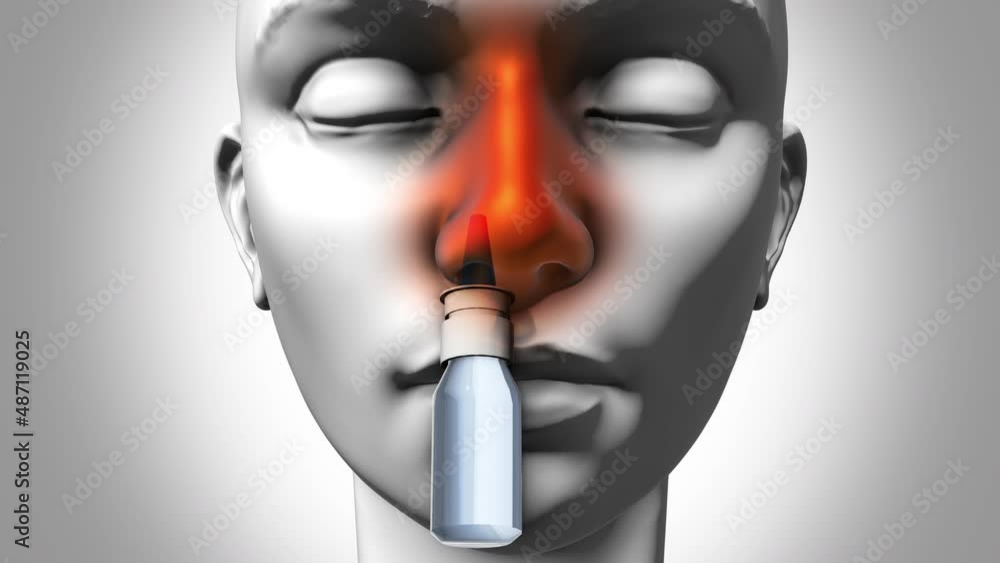 Decongestant Nasal Spray - Woman front view- white background - 3d ...
