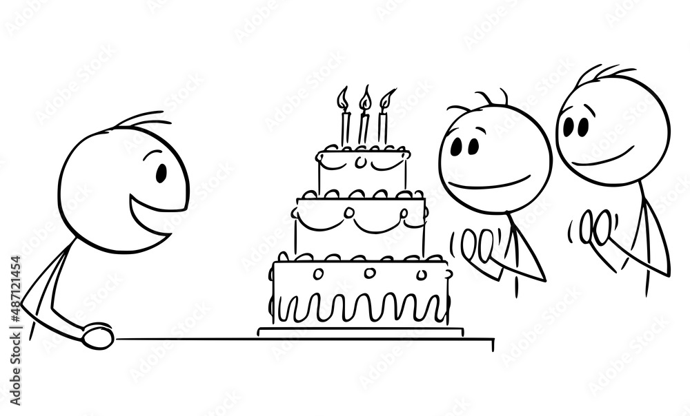 Person Enjoying Birthday Celebration and Cake , Vector Cartoon Stick ...