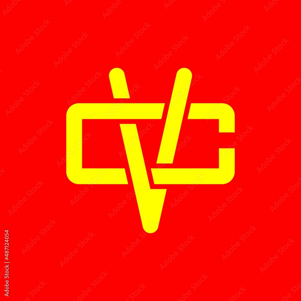 CV, VC, monogram logo overlapping, golden yellow color on a red ...