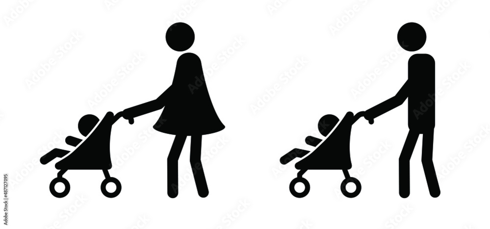 Baby stroller or buggy. Walk for taking care of children. Cartoon ...