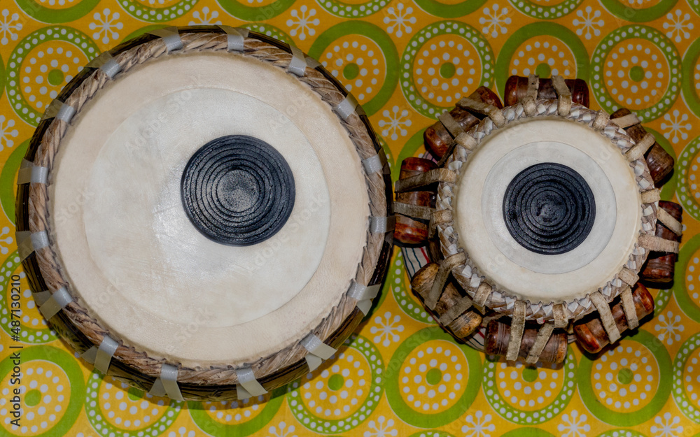Top view of the Indian classical rhythmic instrument- Tabla/ Table ...