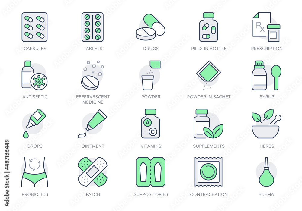 Pharmacy line icons. Vector illustration include icon - rx ...