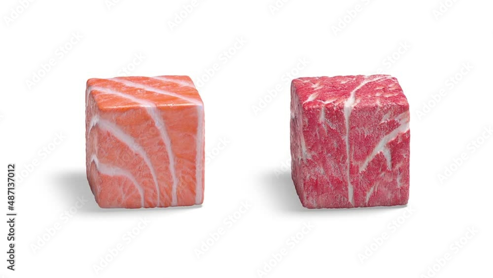 Blank meat and fish cube mockup, looped rotation Stock Video | Adobe Stock