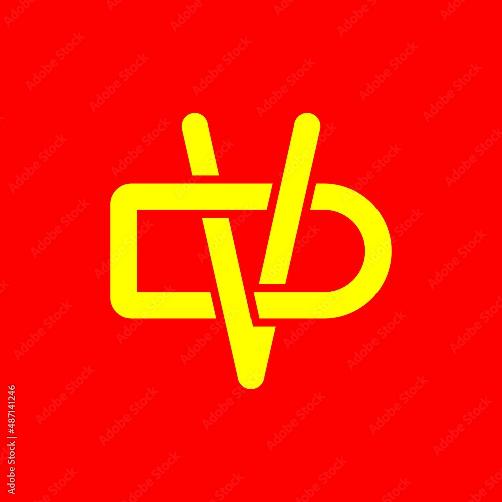 DV, VD, monogram logo overlapping, golden yellow color on a red ...